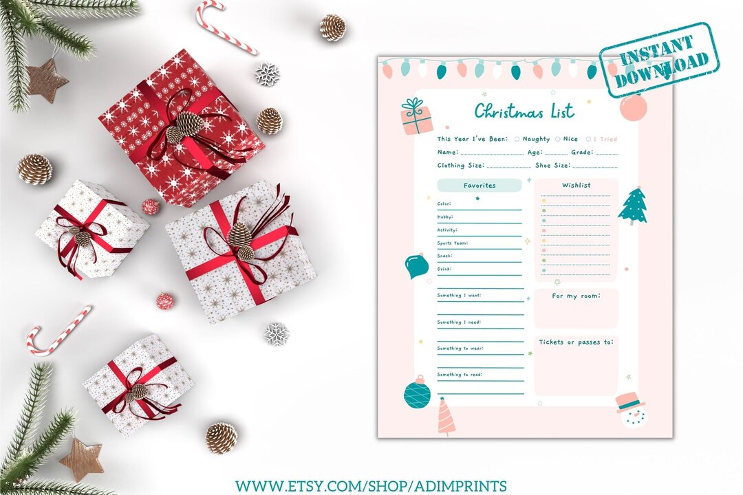 Printable Gift Wish List | Kids Gift Ideas | Wish List Template ...