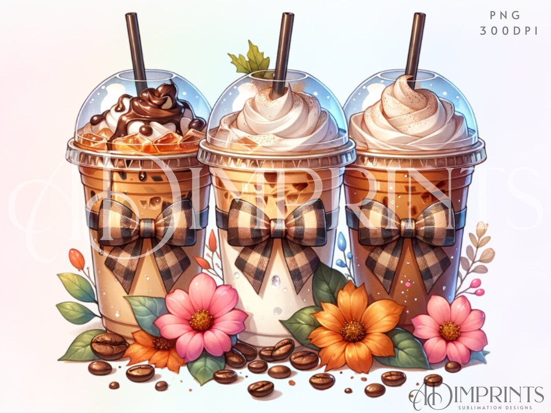 Fall Iced Coffee PNG Floral Iced Coffee Clipart Pumpkin Spice Latte PNG ...