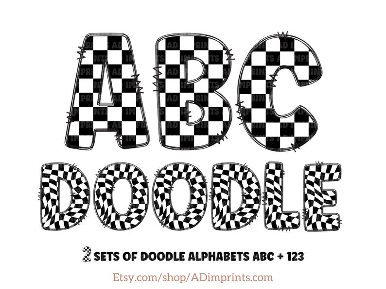 Retro Checkered Doodle Alphabet Trendy Letters and Numbers Personalized ...