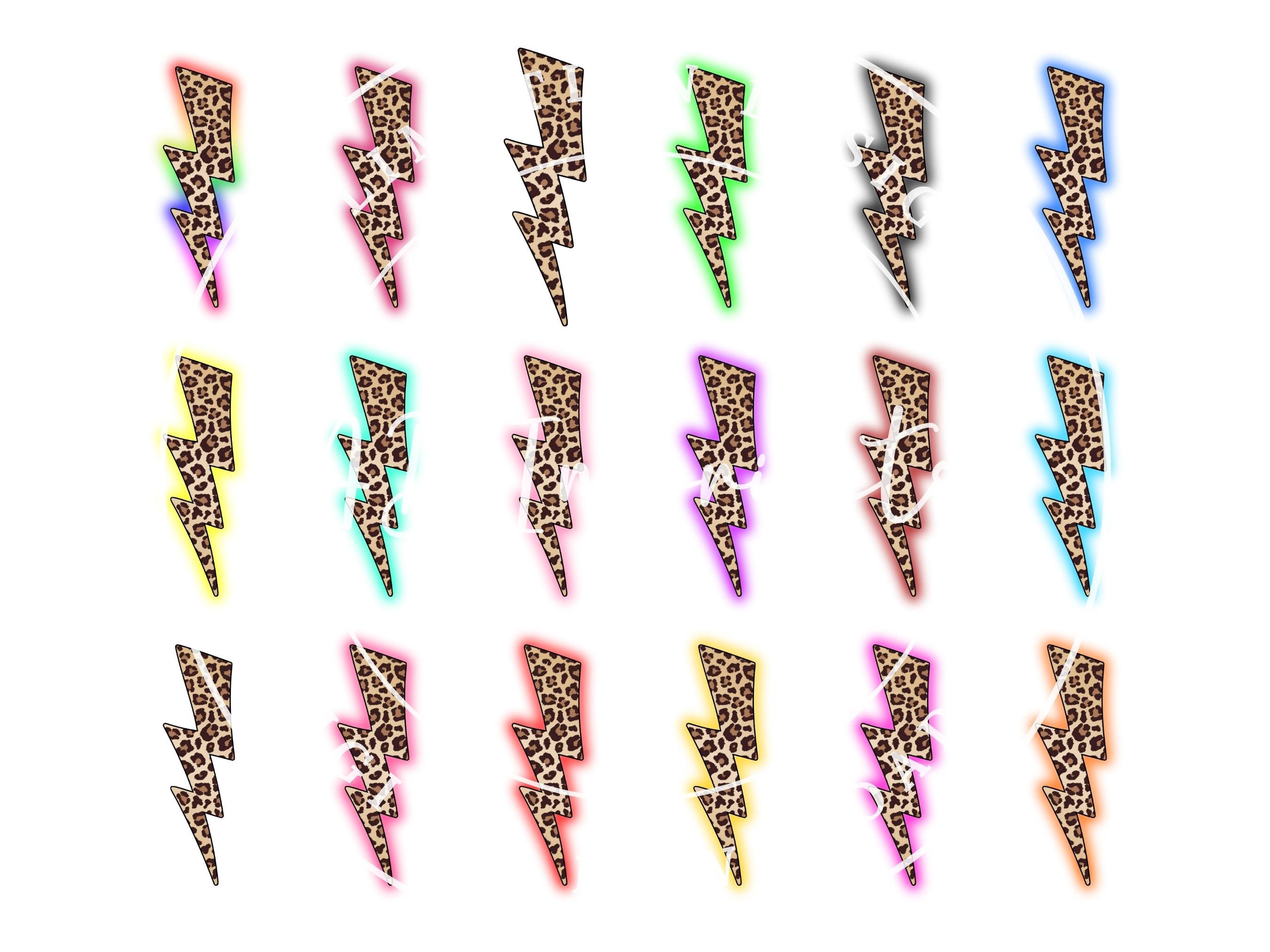 Neon Glow Leopard Lightning Bolt Bundle | Leopard Bolt Png | Lightning ...