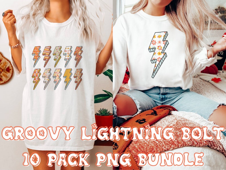 Groovy Lightning Bolt Clipart Bundle Retro Lightning Bolt - Etsy