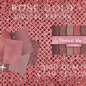 Rose Gold Digital Paper Pack V1 | Rose Gold Glam Texture Bundle ...