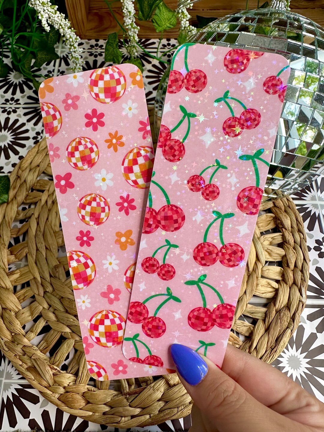 Holographic Groovy Cherry Disco Bookmark Set | Pink and Orange Disco ...