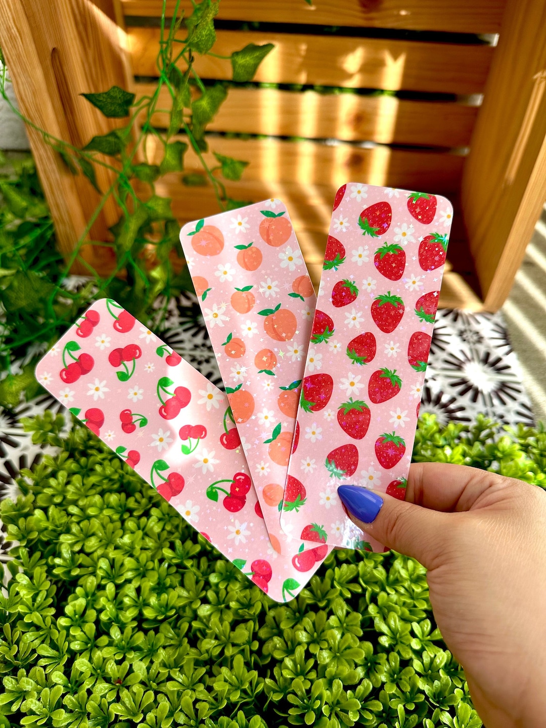 Holographic Fruit Bookmark Set | Peach Bookmark | Strawberry Bookmark ...