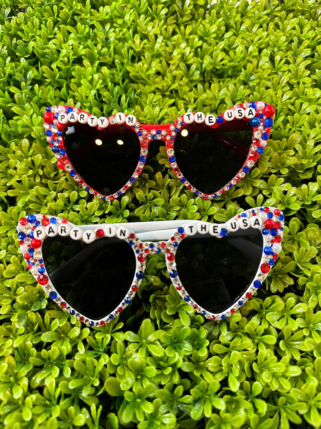 Party in the USA Sunglasses | Red White and Blue Bedazzled Heart ...