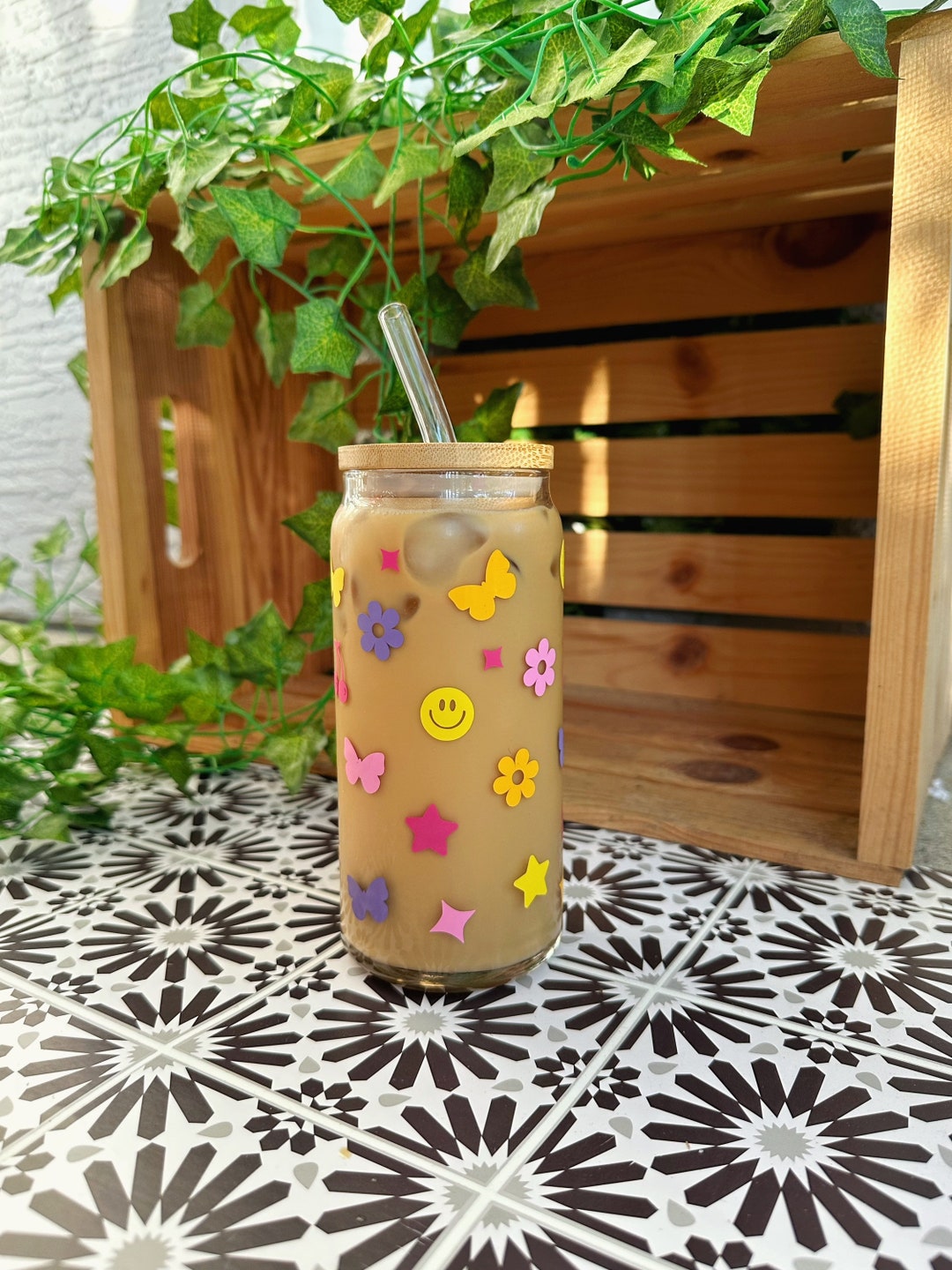 Y2K Early 2000s Inspired Cup Iced Coffee Cup 20 Oz Can Glass Cup Heart ...