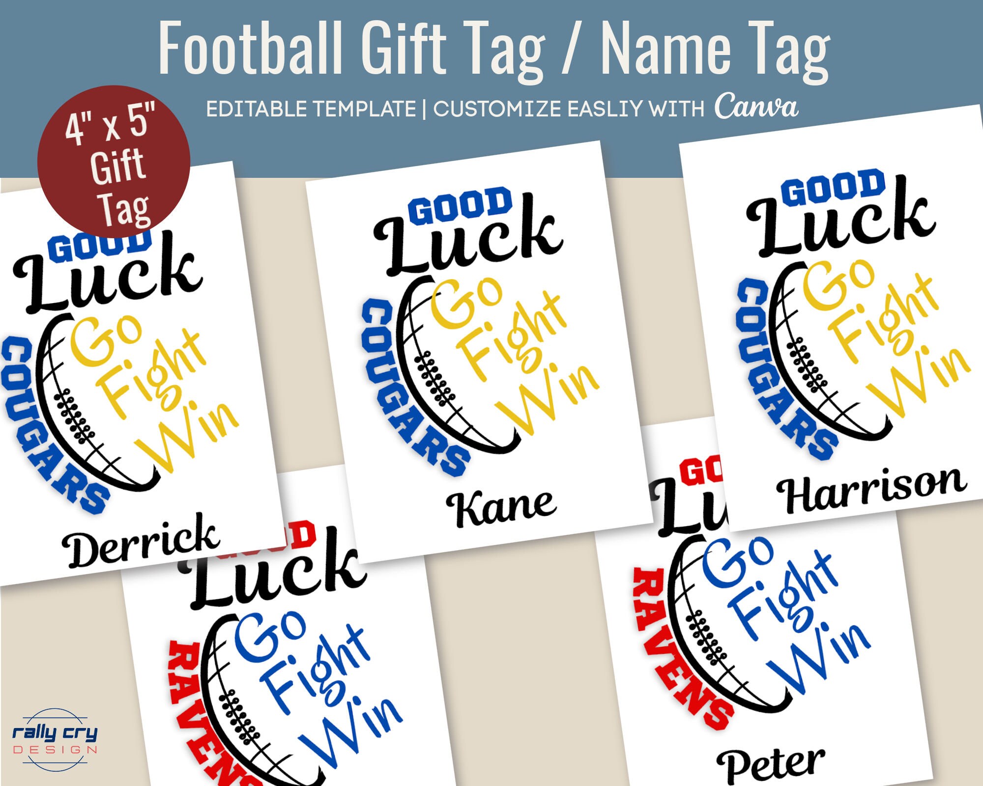 Good Luck Football Name Gift Tag, Travel Team Treat Bag Sign Tag ...