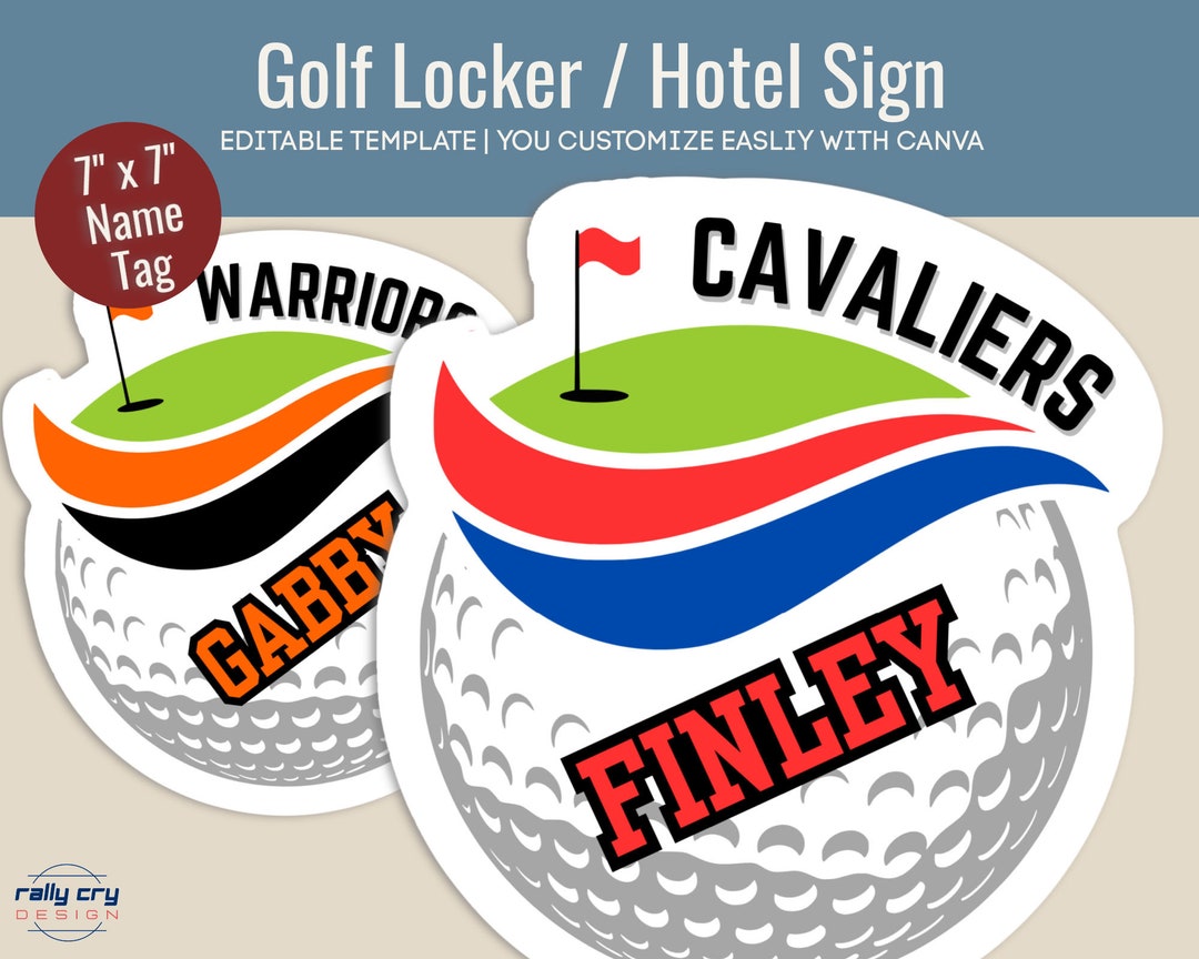 Golf Hotel Door Decoration Sign, Editable Golf Name Tag Sign for Team ...