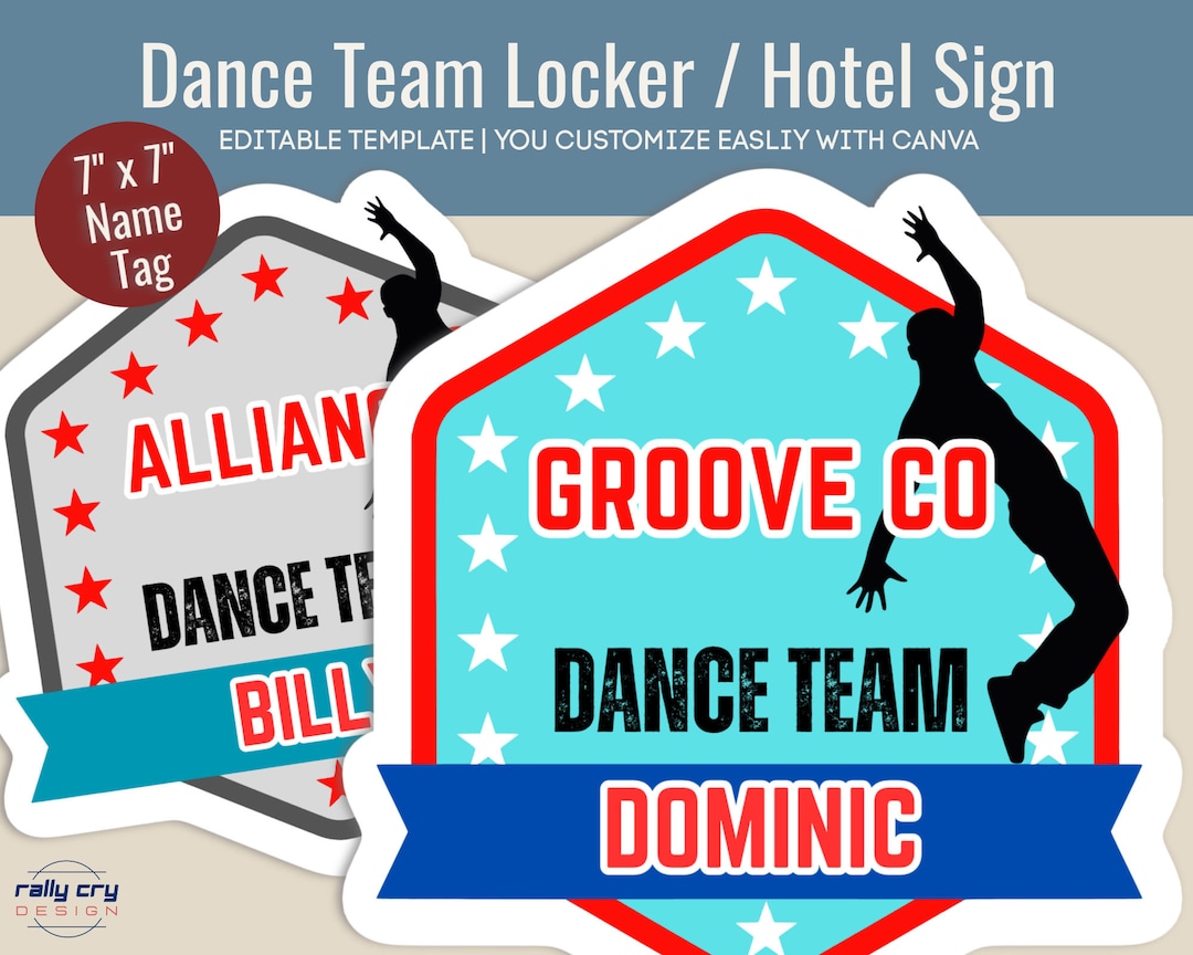 Boys Dance Team Hotel Door Sign, Club Dancer Competition Name Tag ...