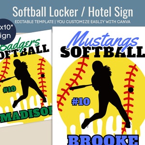 Girls Softball Hotel Door Sign, Locker Decoration Name Tag, Softball ...