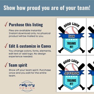 Good Luck Baseball Name Gift Tag, Team Snack Bag Name Tag, Travel ...