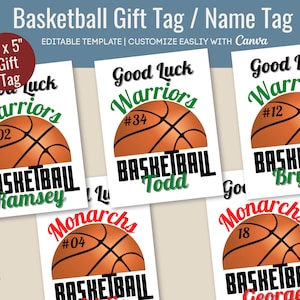 Good Luck Basketball Name Gift Tag, Basketball Goodie Bag Name Tag ...
