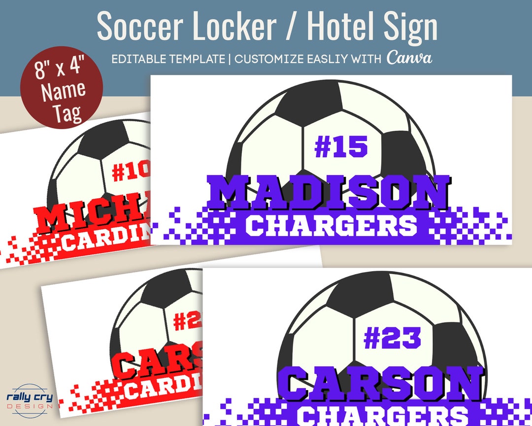 Soccer Hotel Door Sign, Locker Room Poster, Locker Decoration Name Tag ...