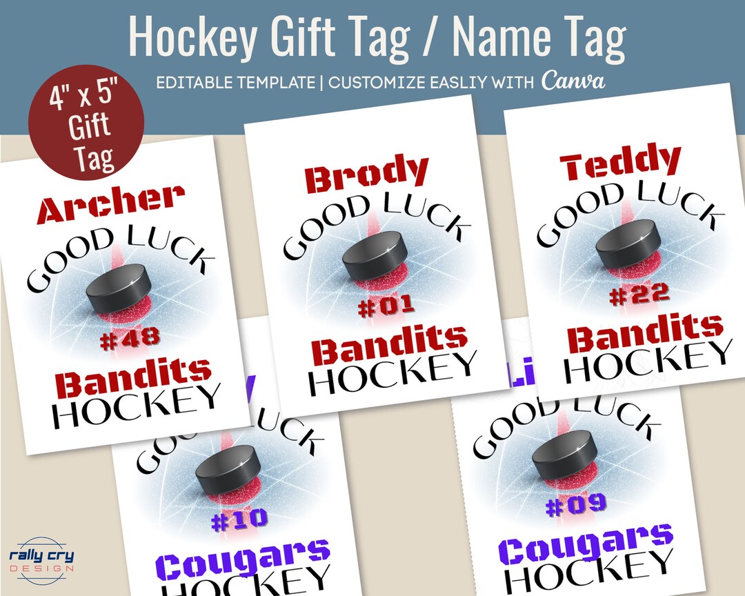 Good Luck Hockey Name Gift Tag, Travel Treat Label, Hockey Game Day ...