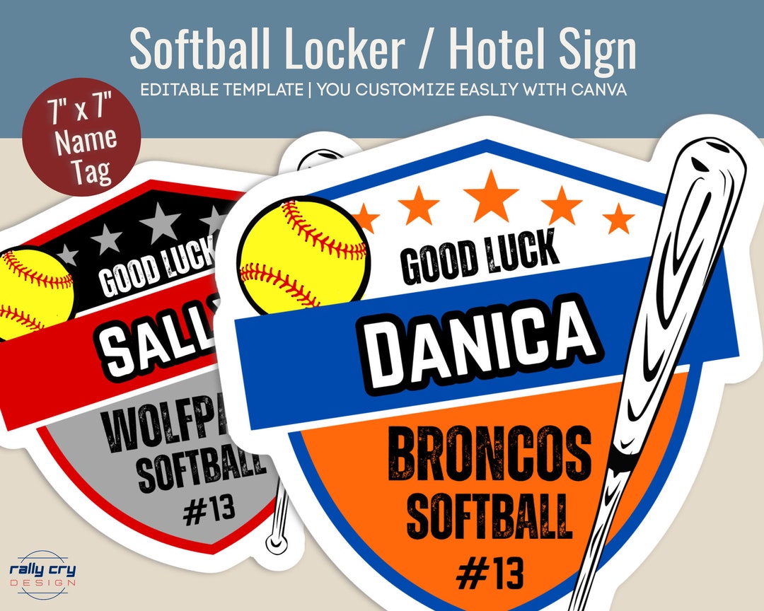 Good Luck Softball Hotel Door Sign, Locker Decoration Name Tag ...
