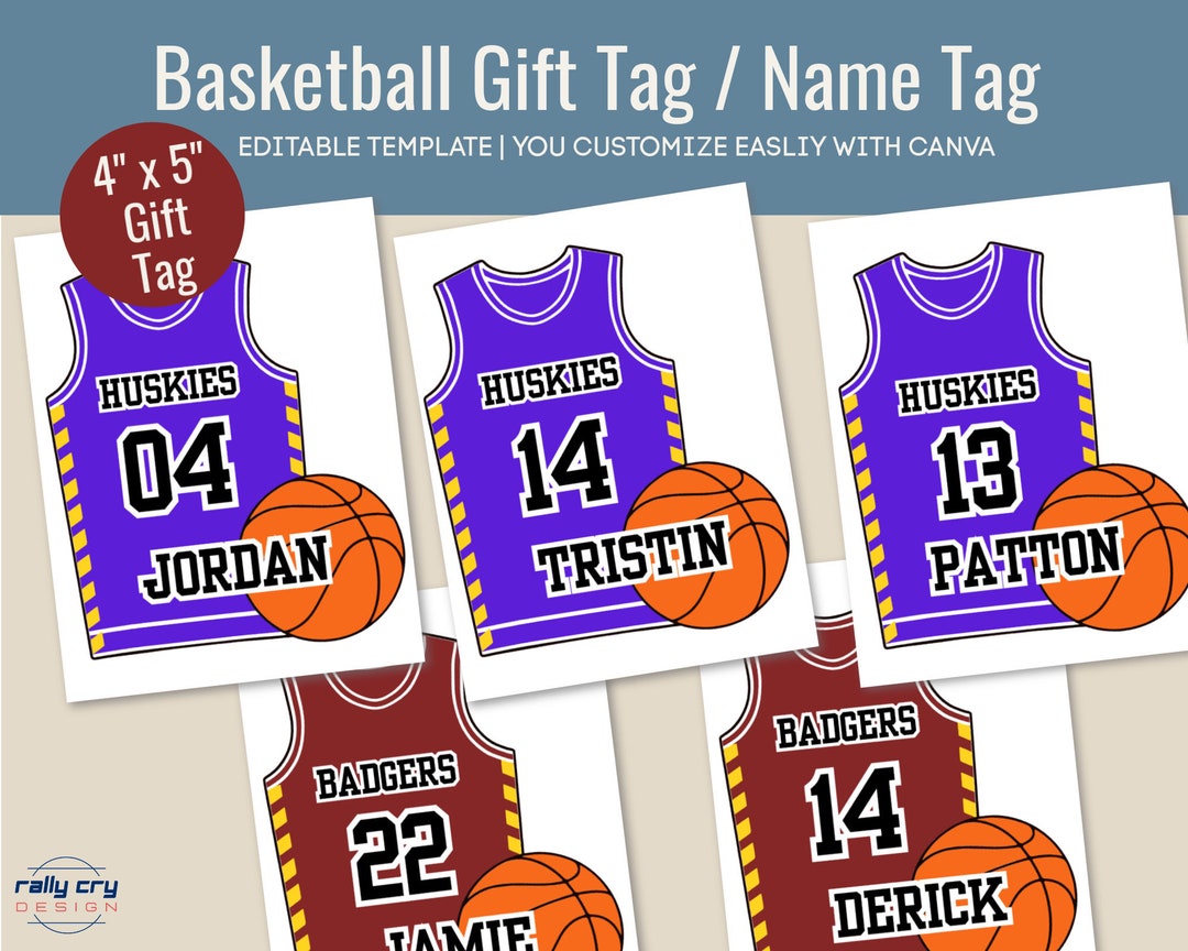 Basketball Jersey Name Gift Tag, Personalize Snack Name Tag for Travel ...