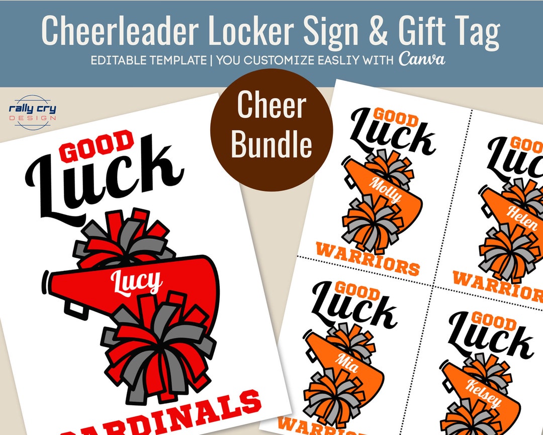 Good Luck Cheer Locker Decoration Sign and Gift Tag Bundle, Cheer Team ...