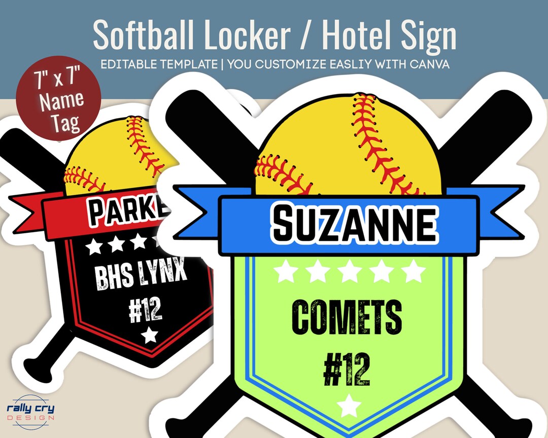 Girls Softball Hotel Door Sign, Locker Decoration Name Tag, Softball ...