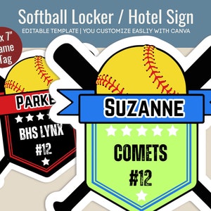 Girls Softball Hotel Door Sign, Locker Decoration Name Tag, Softball ...