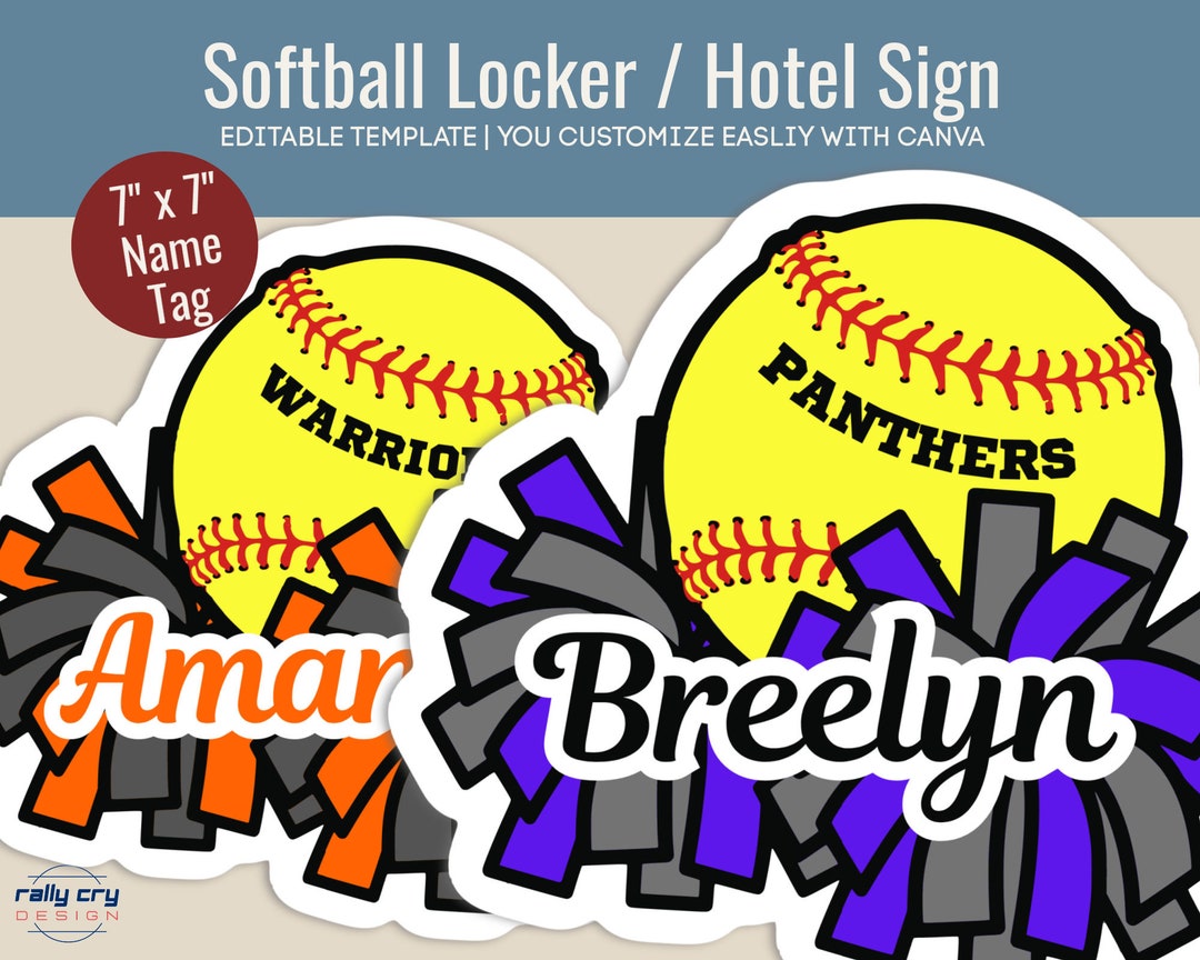 Softball Cheer Hotel Door Sign, Locker Decoration Name Tag, Softball ...
