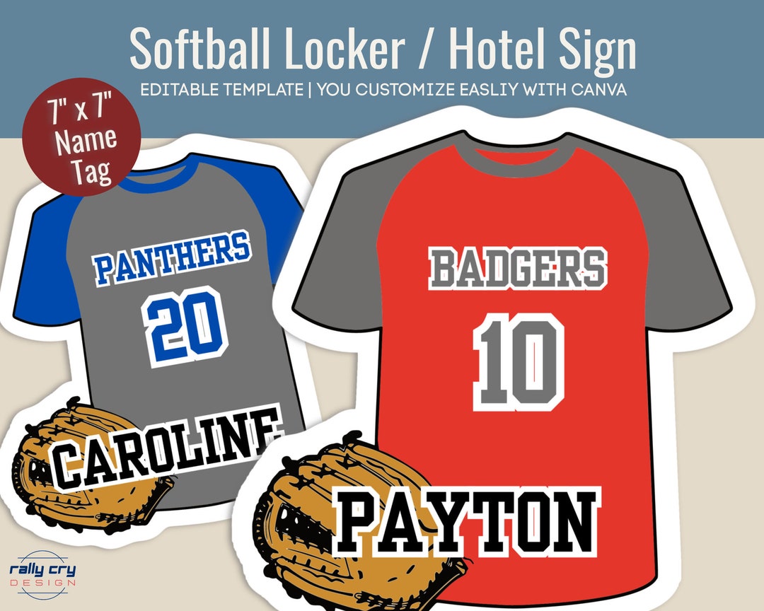 Softball Hotel Door Sign, Locker Decoration Name Tag, Softball Jersey ...
