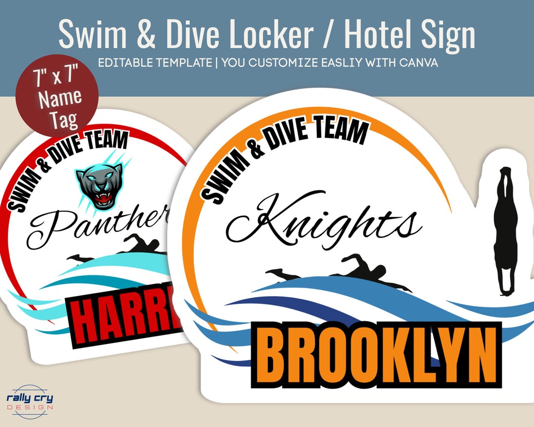 Swim & Dive Team Hotel Door Sign, Swim Locker Decoration Name Tag Sign ...
