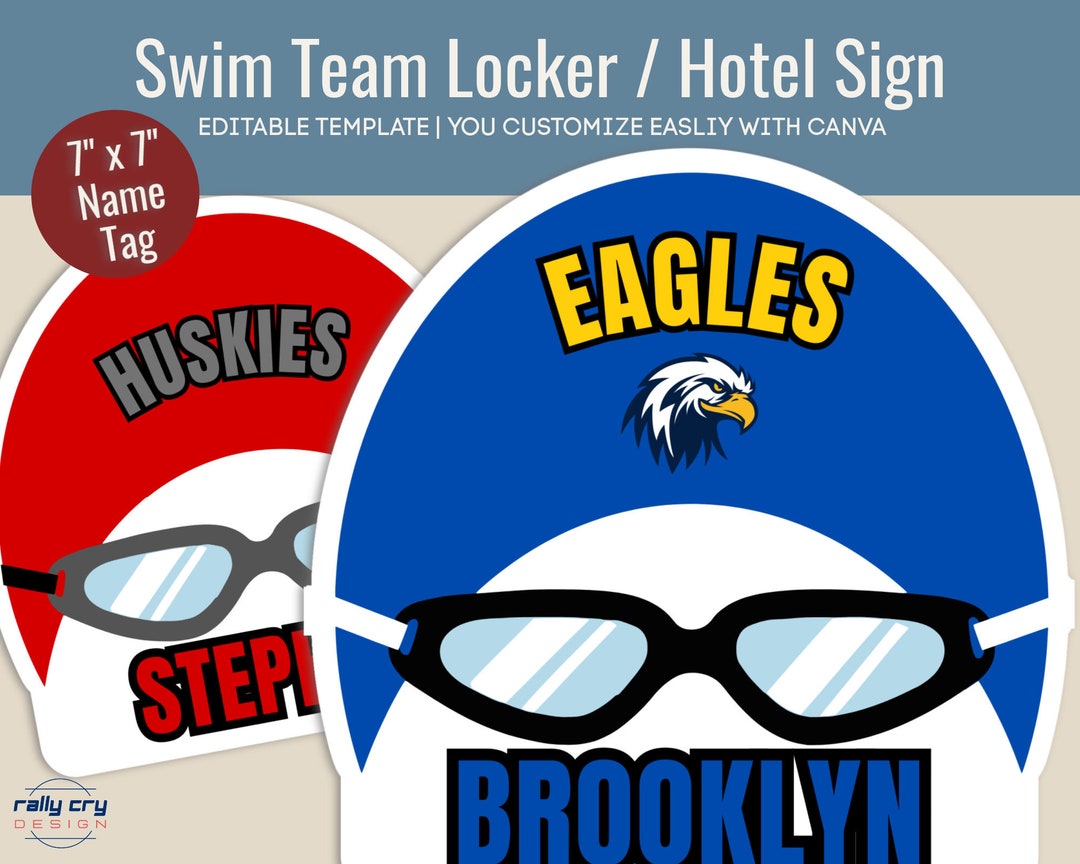 Swim Team Hotel Door Sign, Swimmer's Name Tag, Locker Decoration Sign ...