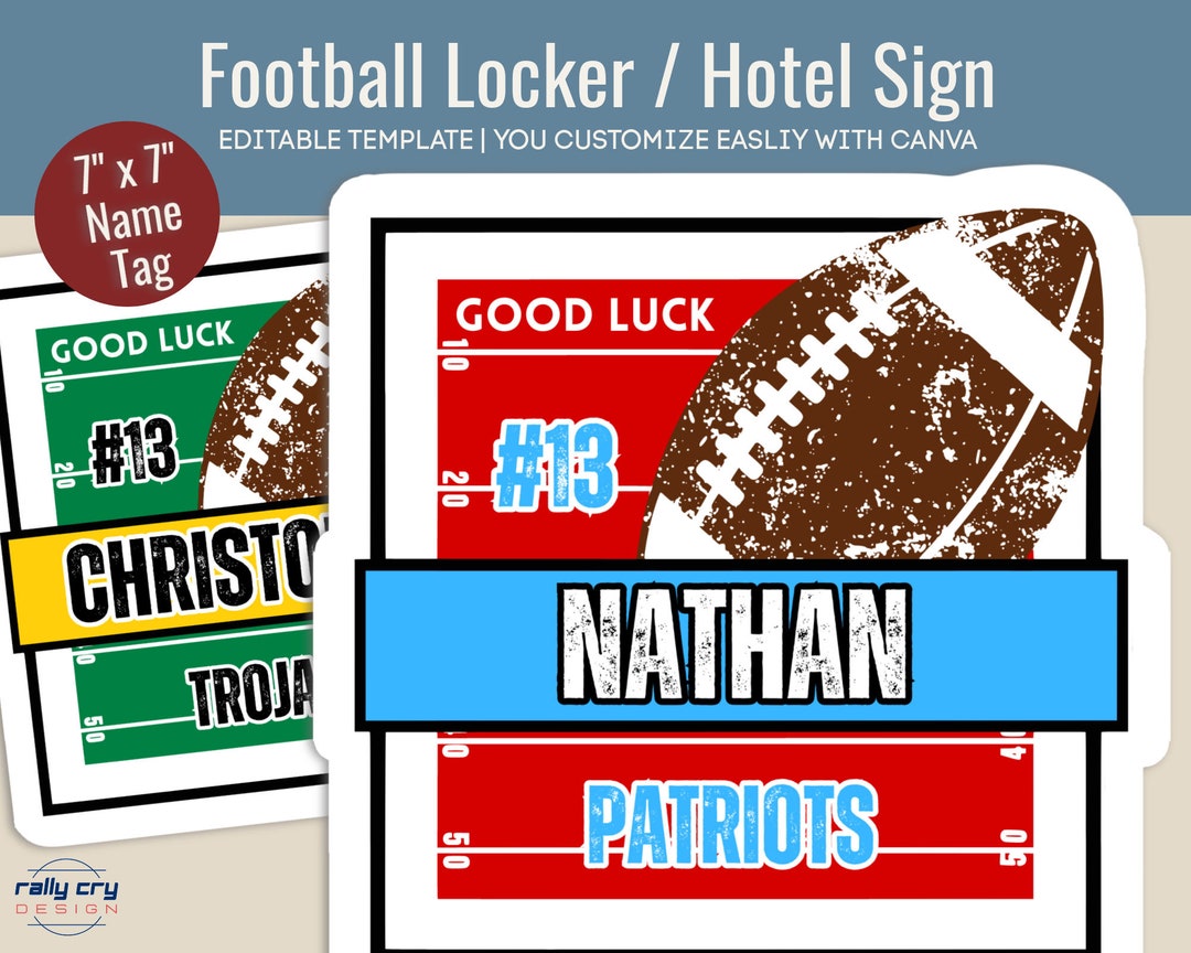 Good Luck Football Hotel Door Sign, Locker Player Name Tag, Football ...