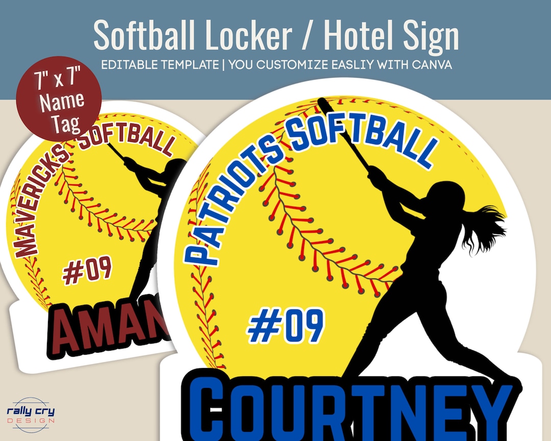 Softball Hotel Door Sign, Locker Decoration Name Tag, Softball ...