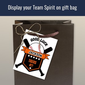 Good Luck Baseball Name Gift Tag, Team Snack Bag Name Tag, Travel ...