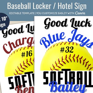 Good Luck Girls Softball Hotel Door Sign, Locker Decoration Name Tag ...