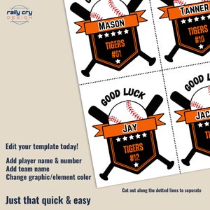 Good Luck Baseball Name Gift Tag, Team Snack Bag Name Tag, Travel ...