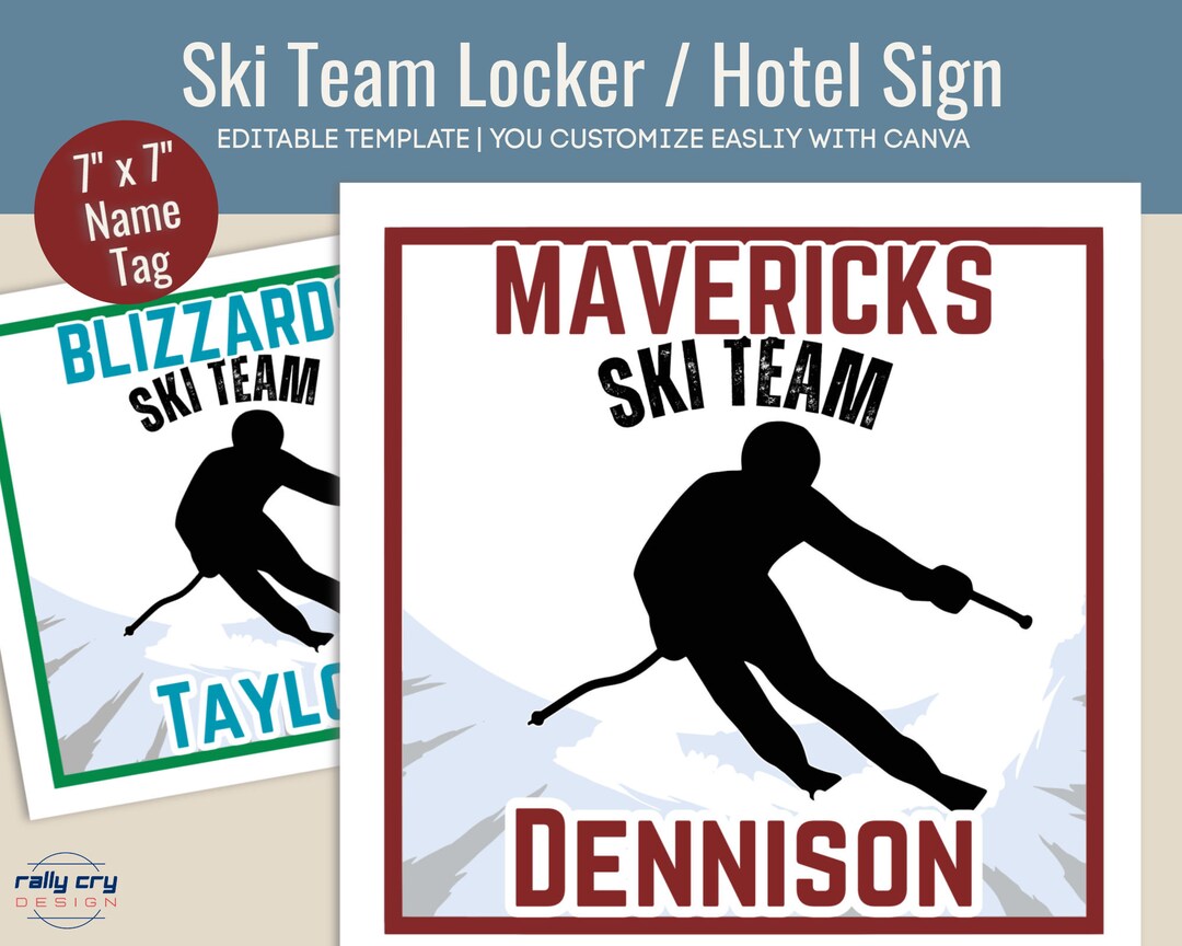 Ski Team Hotel Door Sign, Locker Decoration Name Tag, Club Ski Team ...