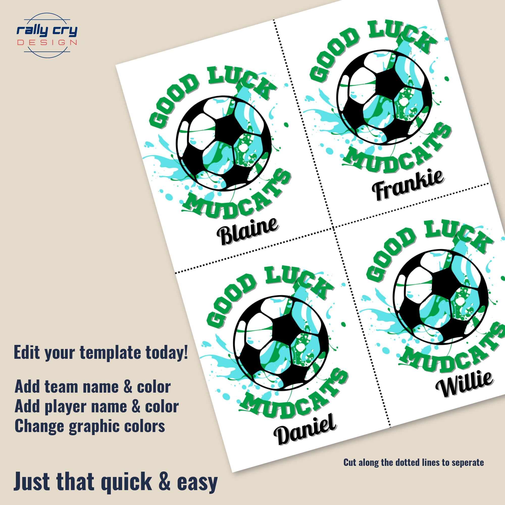 Good Luck Soccer Name Gift Tag, Team Snack Bag Name Tag, Travel ...