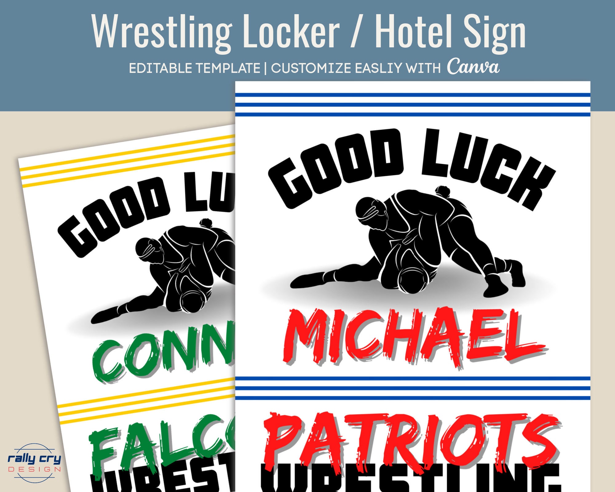 Good Luck Wrestling Hotel Door Sign, Locker Room Tag, Printable Team ...