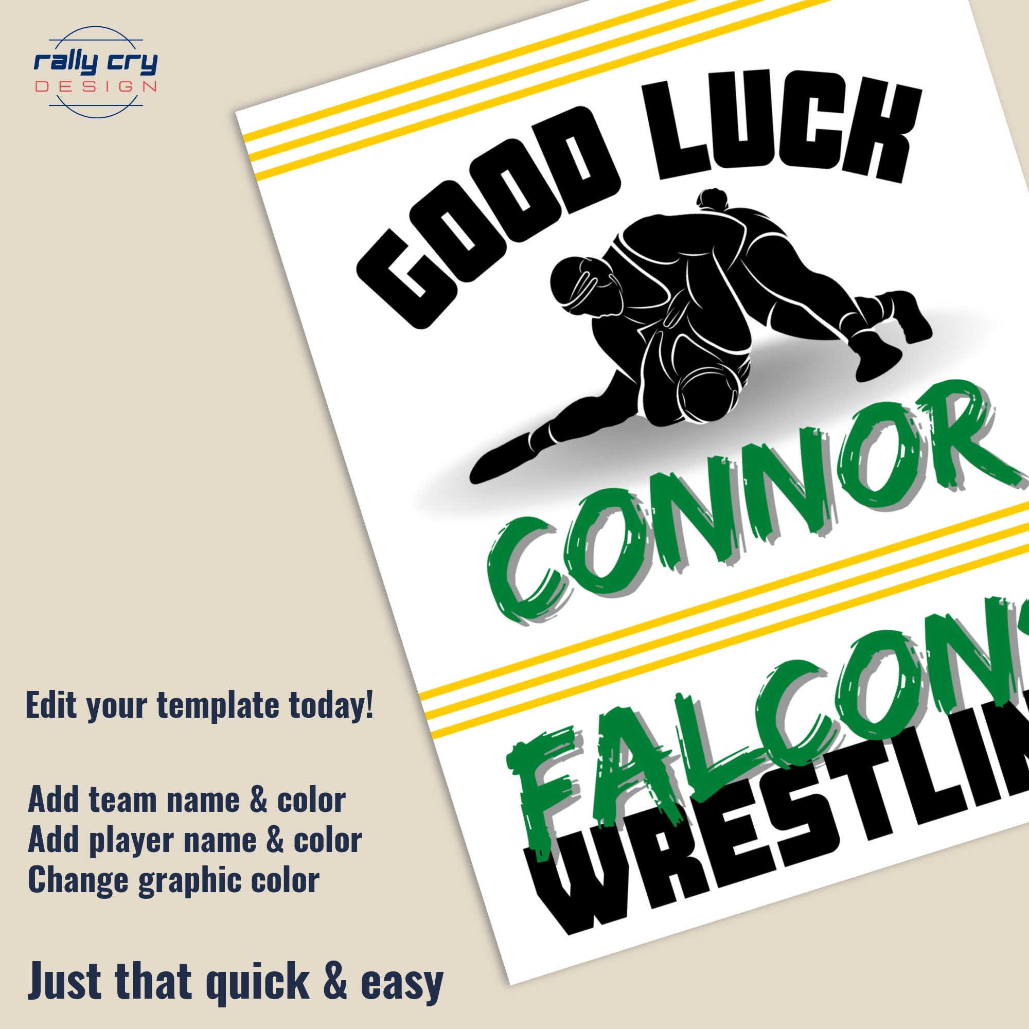 Good Luck Wrestling Hotel Door Sign, Locker Room Tag, Printable Team ...