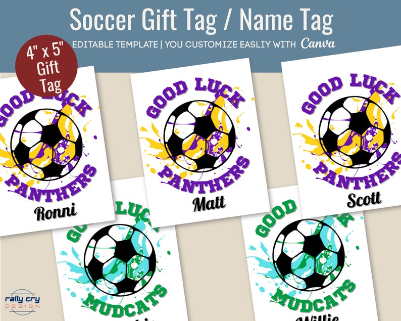 Good Luck Soccer Name Gift Tag, Team Snack Bag Name Tag, Travel ...