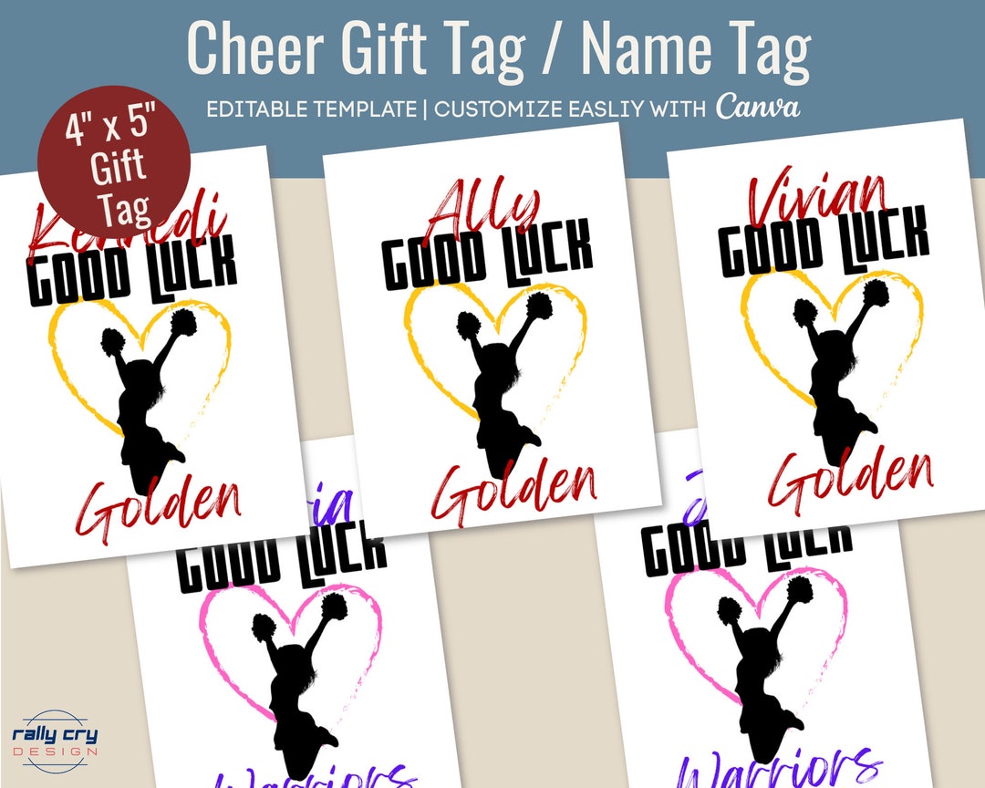 Good Luck Cheerleader Name Gift Tag, Cheer Travel Meet Treat Name Tag ...