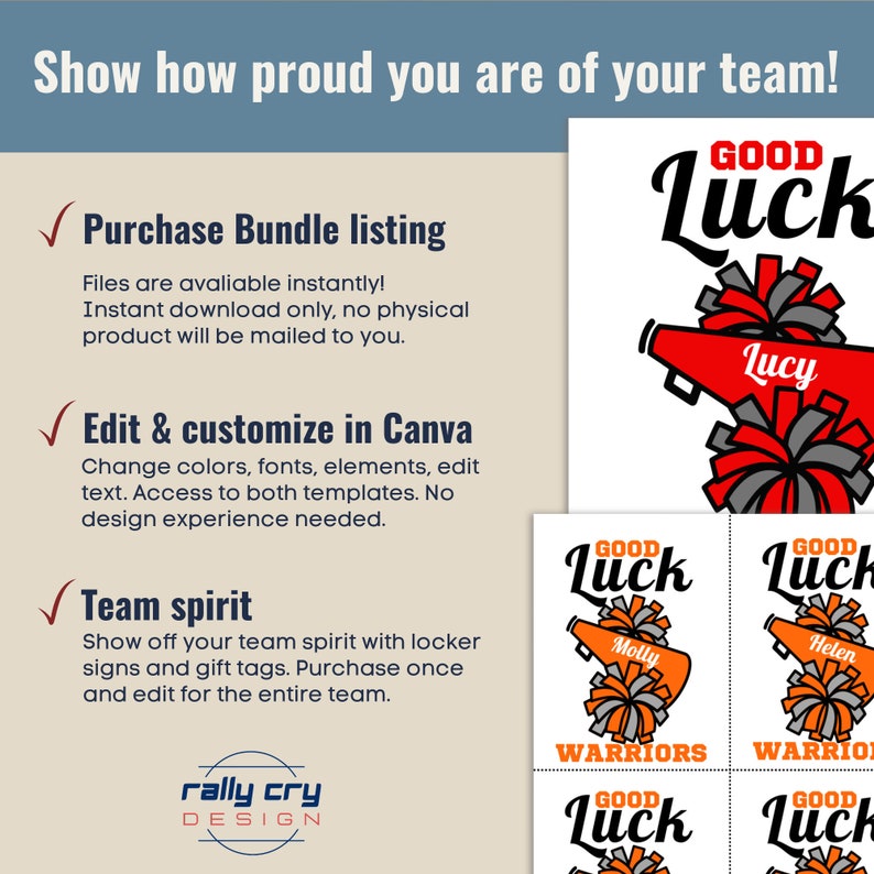 Good Luck Cheer Locker Decoration Sign and Gift Tag Bundle - Etsy