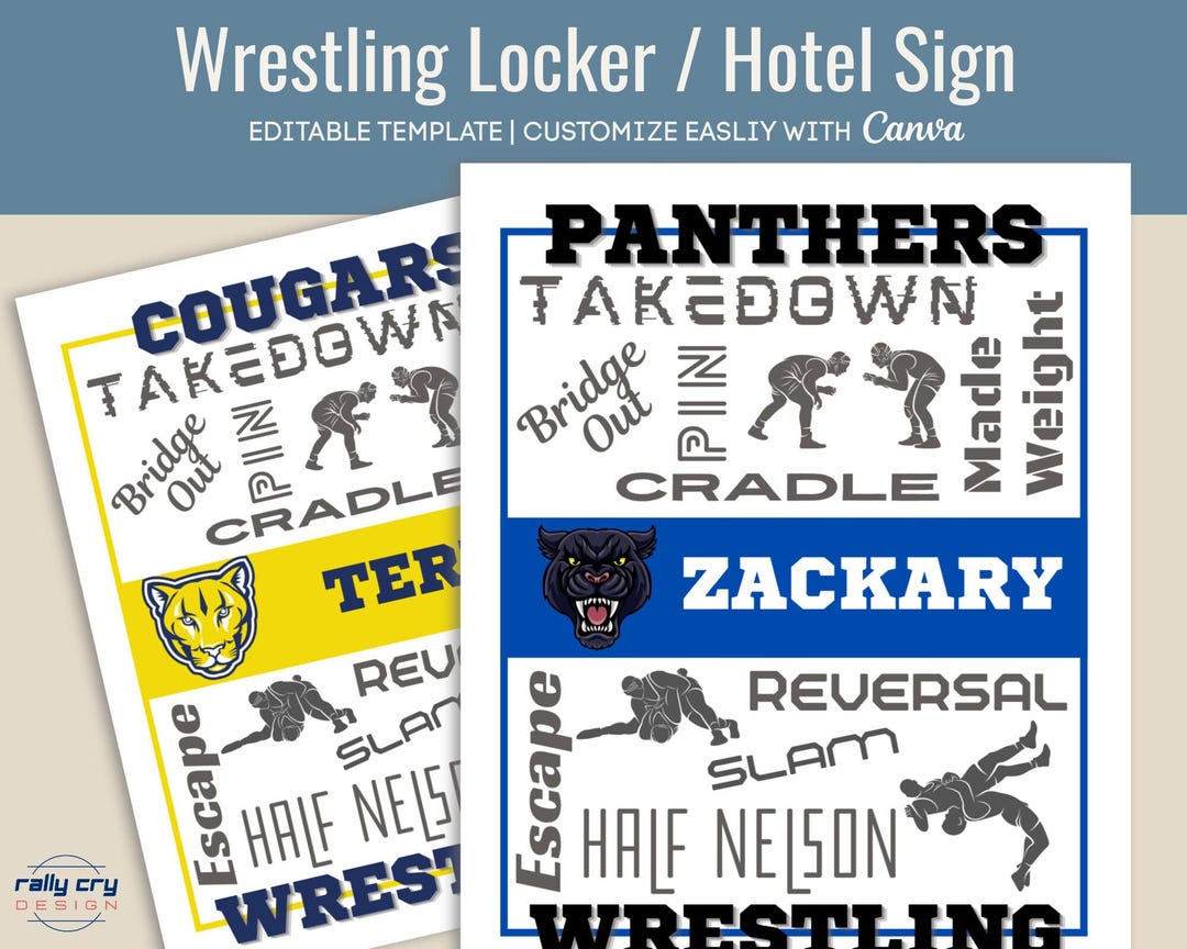 Wrestling Hotel Door Sign, Locker Room Tag, Pep Rally Team Spirit ...