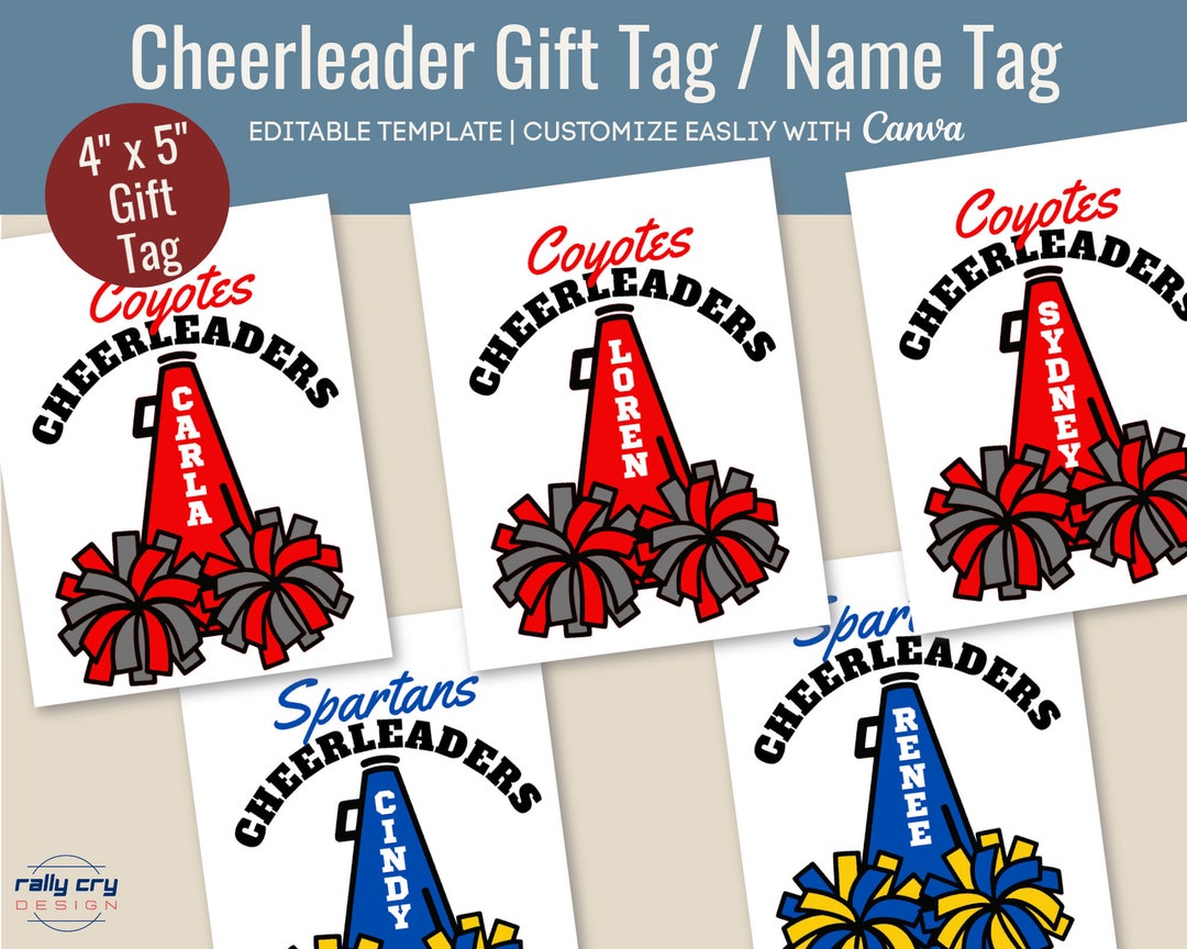 Cheerleader Name Gift Tag, Travel Team Snack Bag Hang Tag, Cheer ...