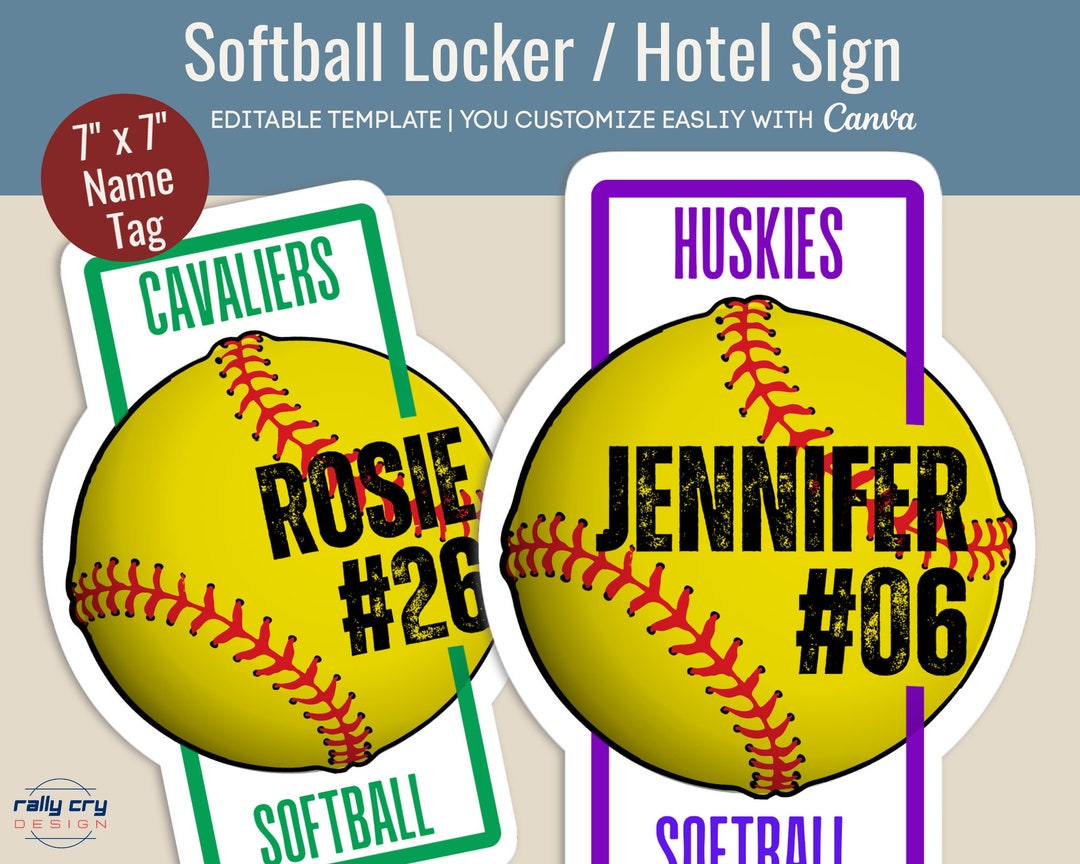 Softball Hotel Door Sign, Locker Decoration Name Tag, Softball ...