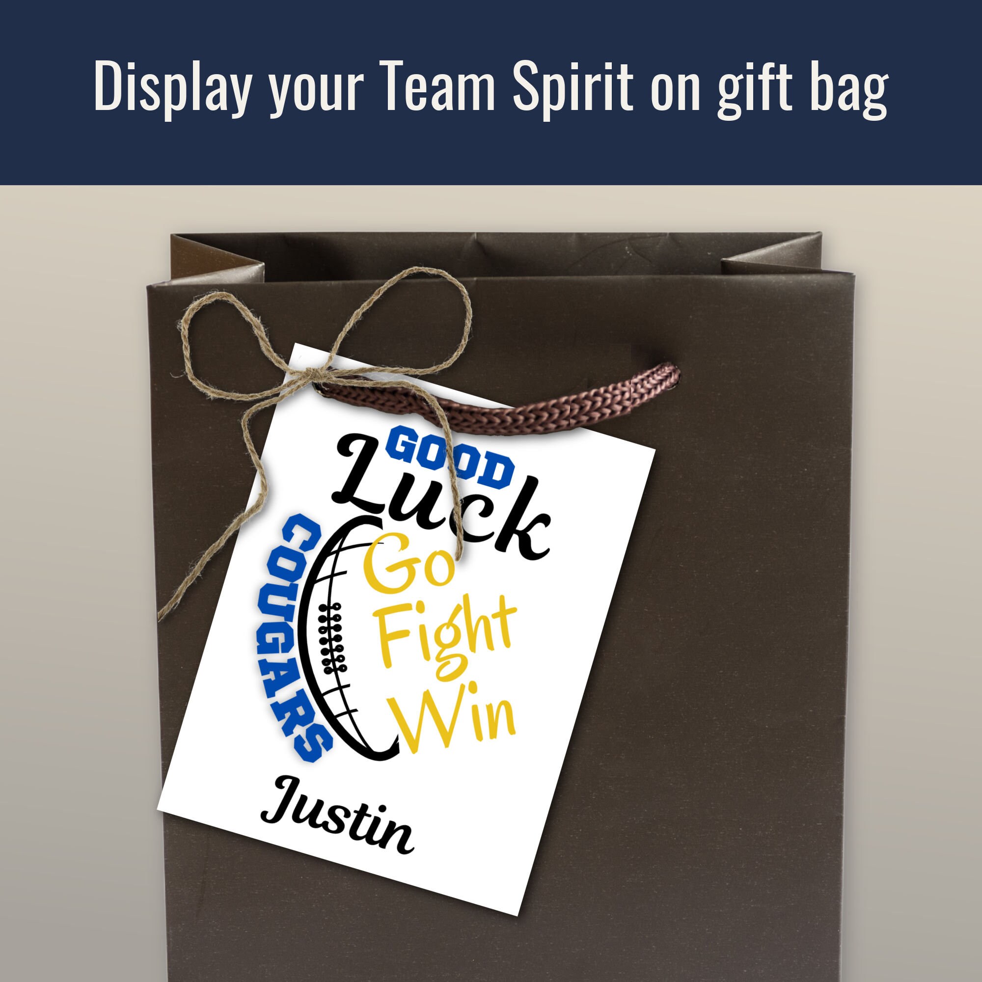 Good Luck Football Name Gift Tag, Travel Team Treat Bag Sign Tag ...