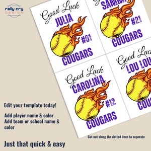 Good Luck Softball Name Gift Tag, Softball Game Day Goodie Bag Name Tag ...