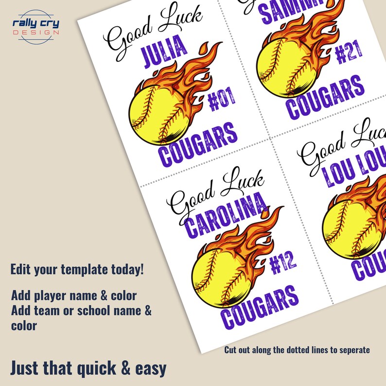 Good Luck Softball Name Gift Tag Softball Game Day Goodie Bag - Etsy