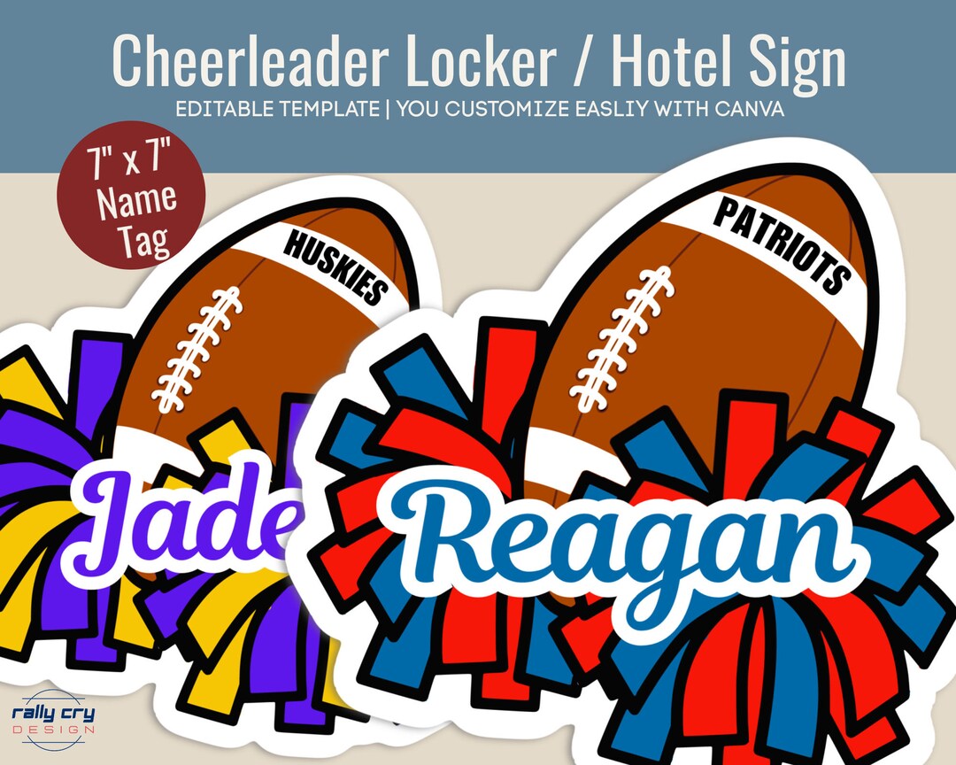 Football Cheerleader Name Tag, Cheerleader Locker Decoration, Cheer ...