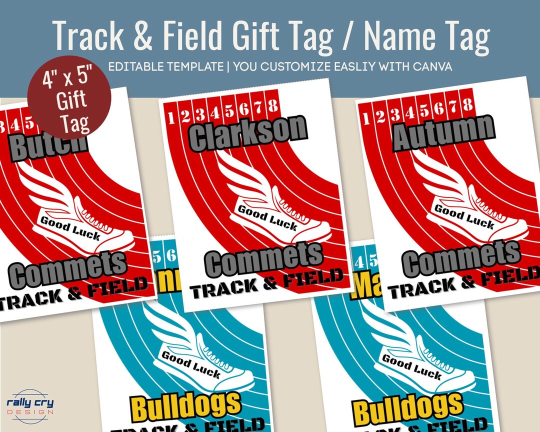 Good Luck Track and Field Name Gift Tag, Track Meet Goodie Bag Name Tag ...