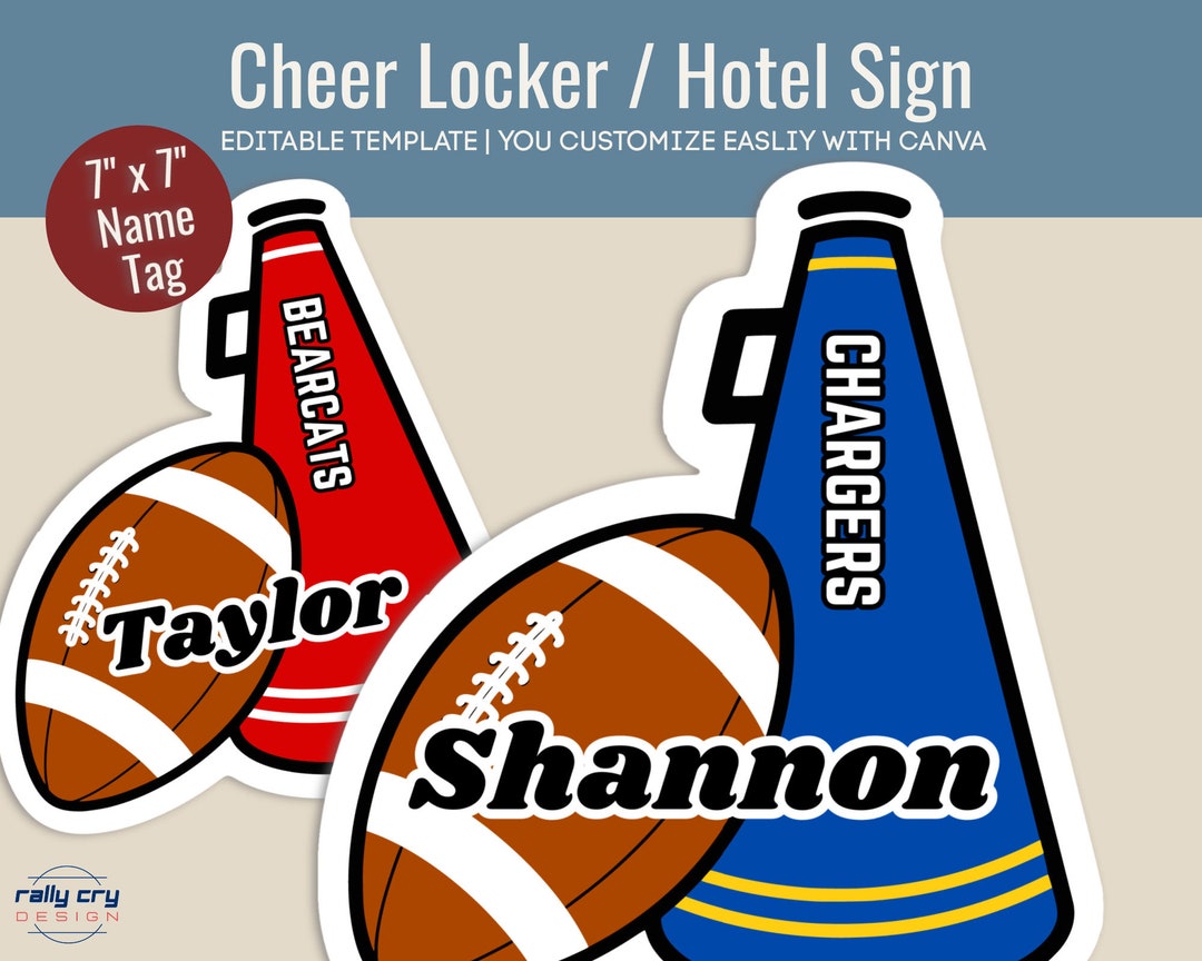 Football Cheerleader Megaphone Name Tag, Cheerleader Locker Decoration ...