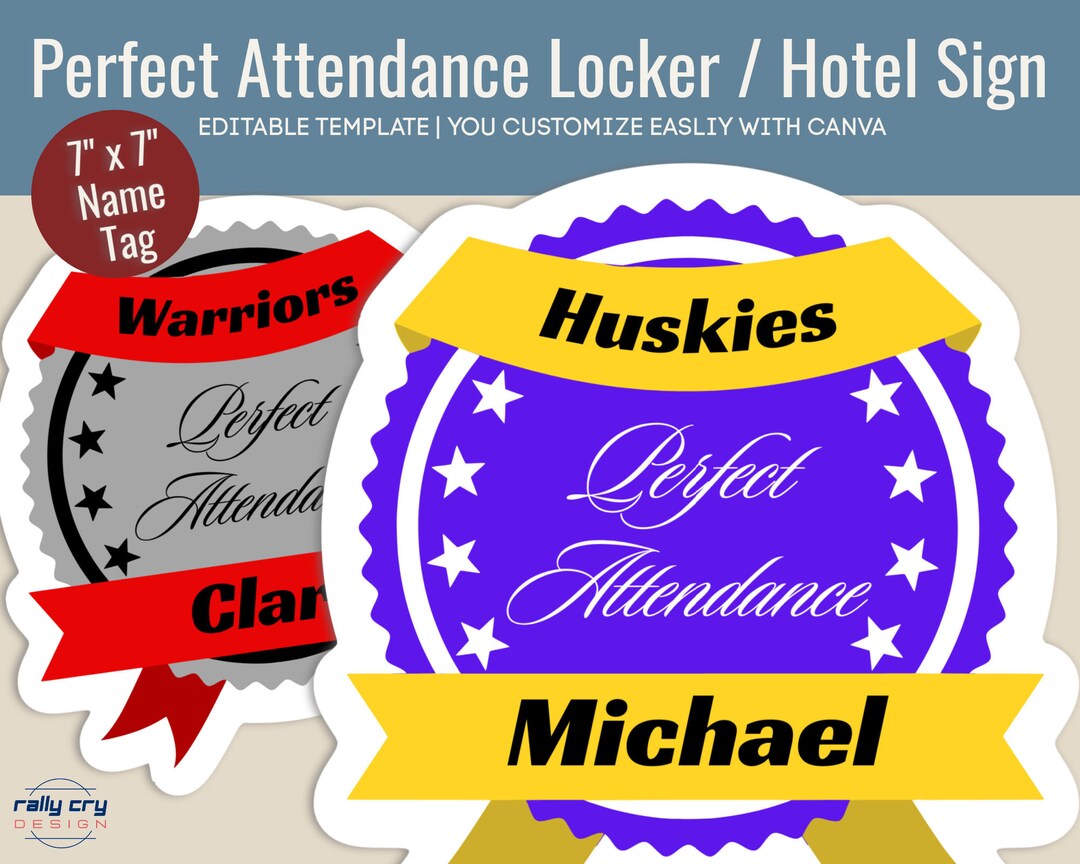 Perfect Attendance Locker Decoration Name Tag, School Door Sign ...