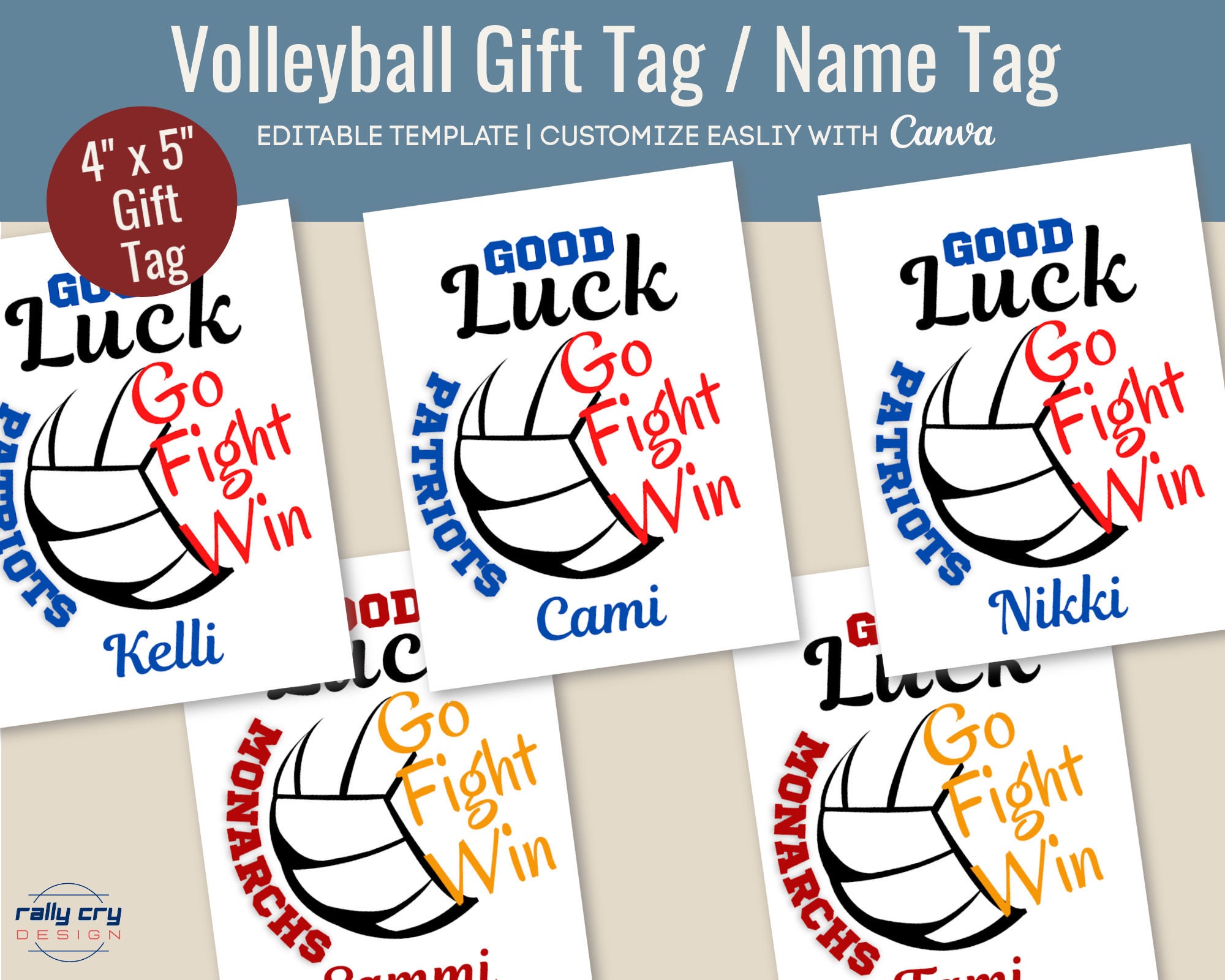 Good Luck Volleyball Name Gift Tag Volleyball Name Tag for - Etsy